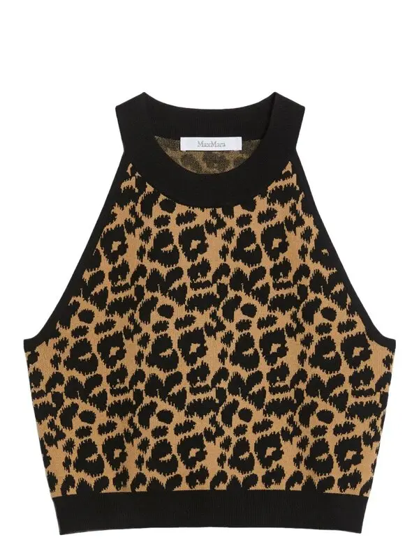 Max Mara Sleeveless Leopard Print Knit Top - Black