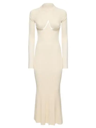 DION LEE Ribbed Knit Maxi Dress With Cut-out Detail - White