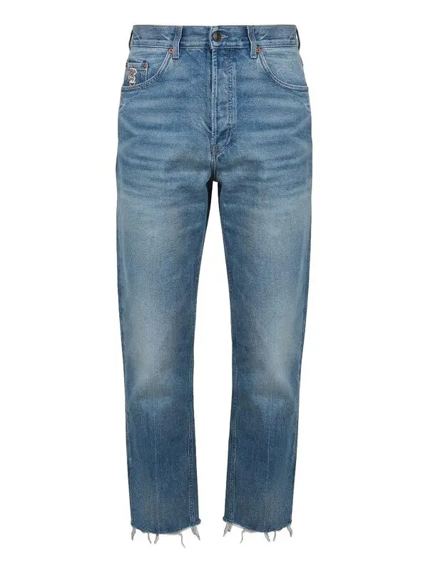 Gucci Cropped Jeans With Logo Patches - Blue