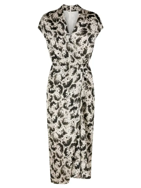 Dries Van Noten Dillian Printed V-neck Cap Sleeve Dress - Black