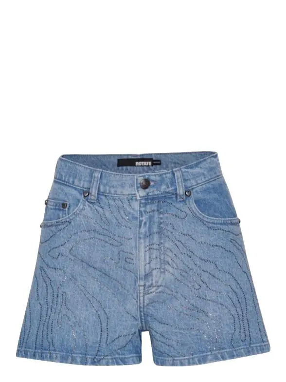 ROTATE BY BIRGER CHRISTENSEN Embellished Denim Shorts - Blue
