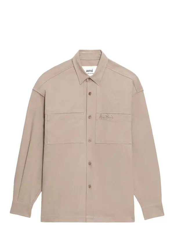 Ami Logo Embroidered Buttoned Shirt - Nude