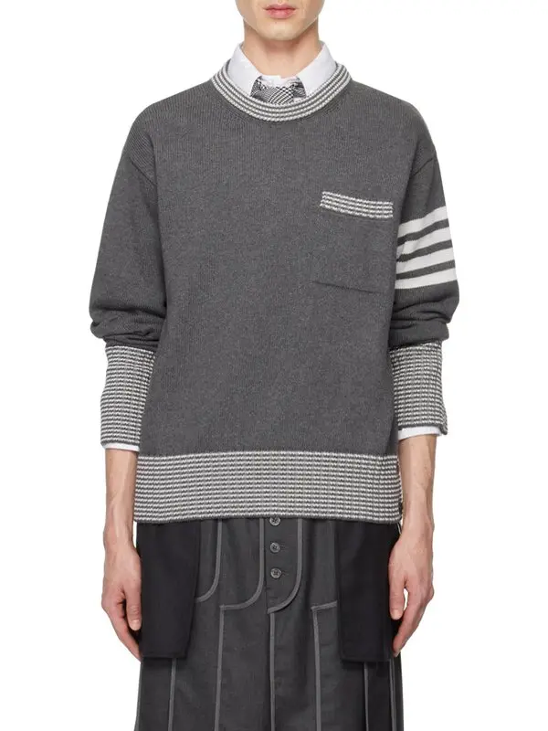 Thom Browne Hector Crew-neck Jumper With Pattern Inlaid Knitting - Medium Gray