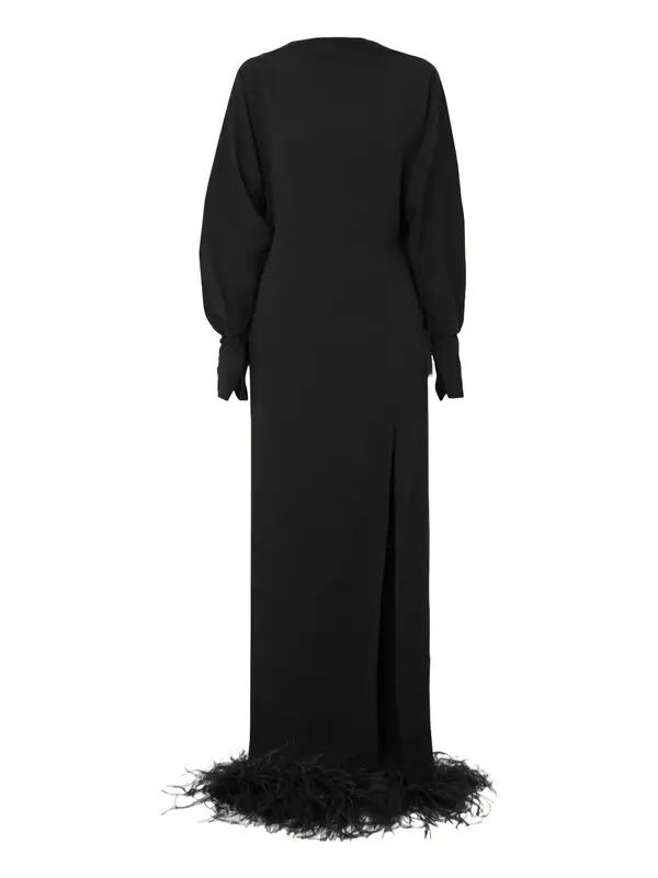 16Arlington Backless Feather-trimmed Crepe Gown - Black