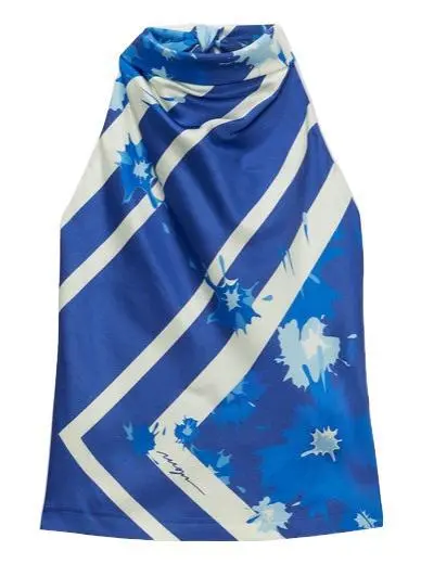 MSGM Sleeveless Printed Halter Neck Top - Blue