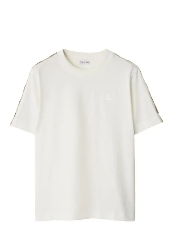 Burberry Crewneck T-shirt With Signature Check Taping - Chalk Color