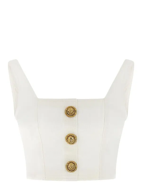 Balmain Button Cropped Top - White