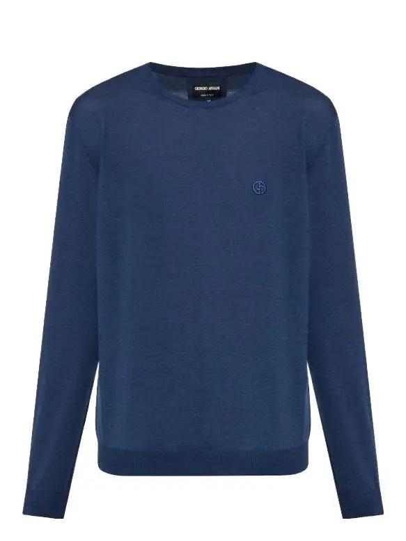Giorgio Armani Crewneck Jumper With Embroidered Logo - Navy Blue