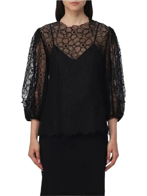 Red Valentino Embroidered Lace Blouse - Black
