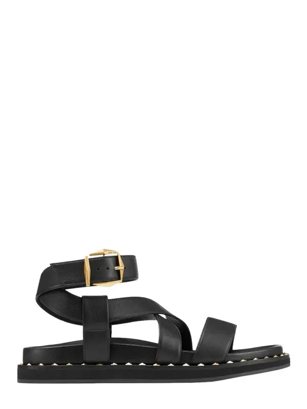 JIMMY CHOO Blaise Flat Sandals With Gold Diamond Hardware - Black