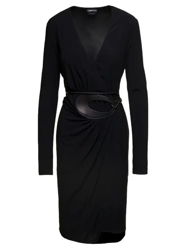 TOM FORD V-neck Belted Wrap Dress - Black