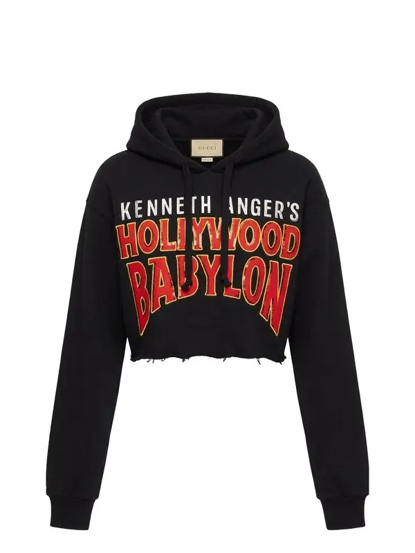 Gucci Hollywood Babylon" Cropped Hoodie - Black
