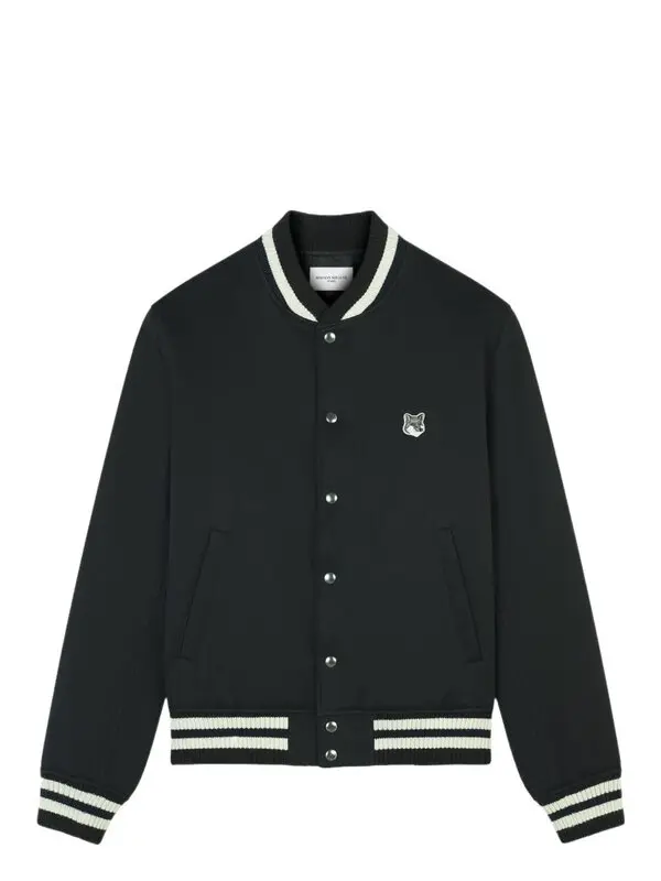 Maison Kitsuné Logo Embroidered Bomber Jacket - Black