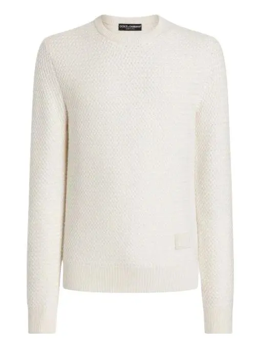 Dolce & Gabbana Crew Neck Sweater With Logo Patch - White