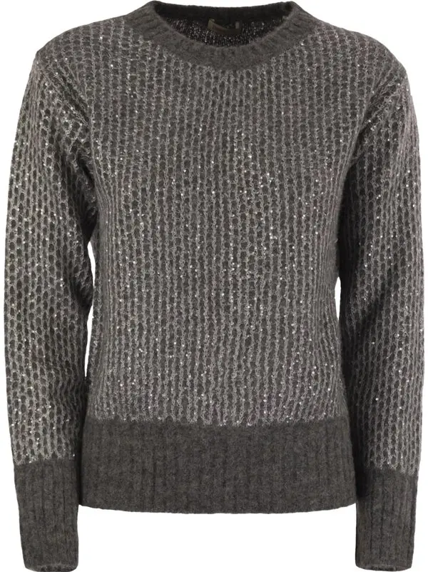 Herno Sequined Crew Neck Long Sleeve Sweater - Black