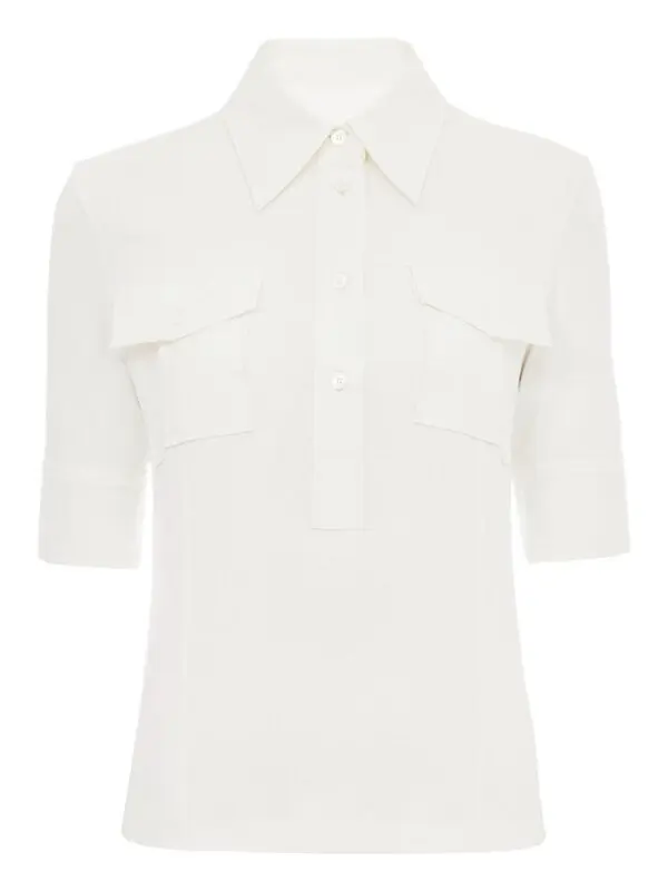 Chloé Short-sleeved Collared Top With Button Closure - Coconut Milk Color