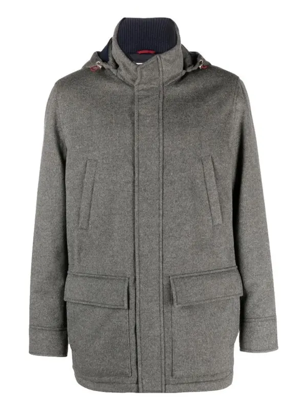 Brunello Cucinelli Quilted Long-sleeved Hooded Coat - Gray