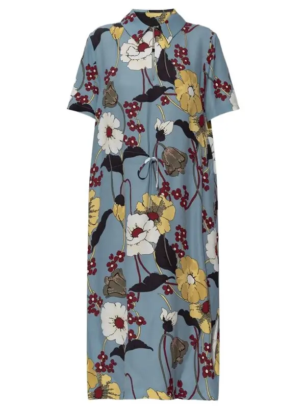 Marni Floral Print Short Sleeve Dress - Gray