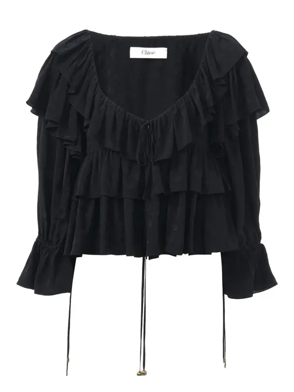 Chloé Ruffled Cropped Blouse - Black