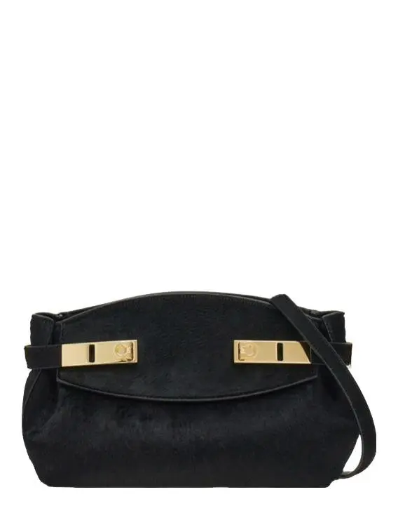 FERRAGAMO Gancio Buckled Crossbody Bag - Black