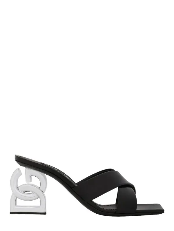 Dolce & Gabbana Logo Dg Heel Slip-on Sandals - Black
