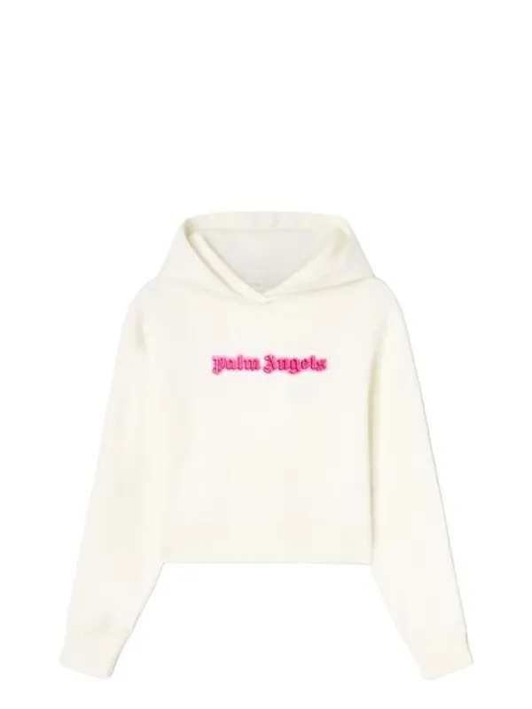 Palm Angels Logo Embroidered Drop Shoulder Hoodie - Beige White