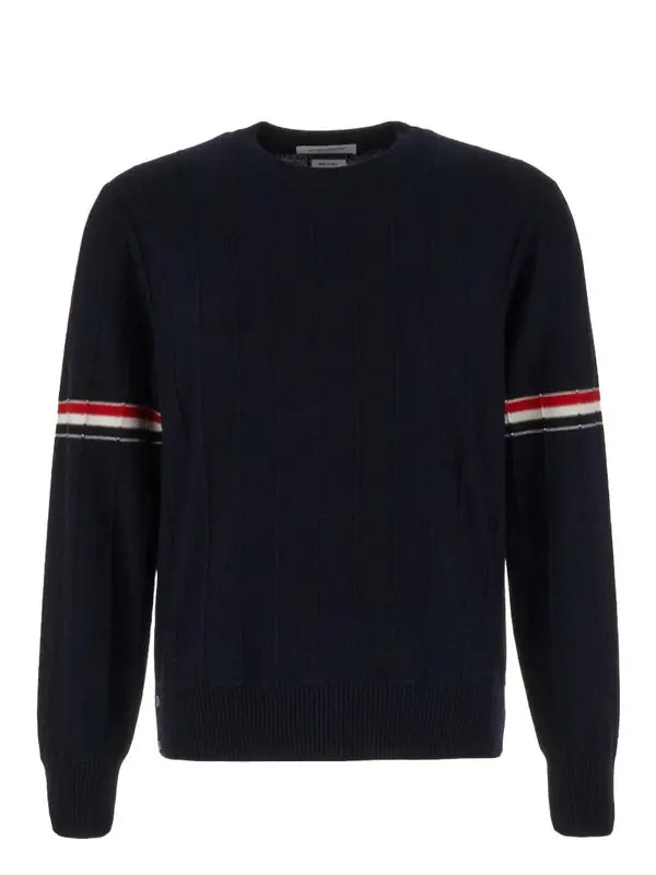 Thom Browne Rwb-stripe Long-sleeved Crewneck Jumper - Navy Blue