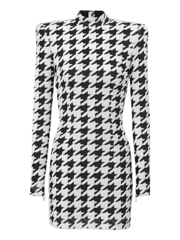 Balmain Houndstooth Print Velvet Dress - No