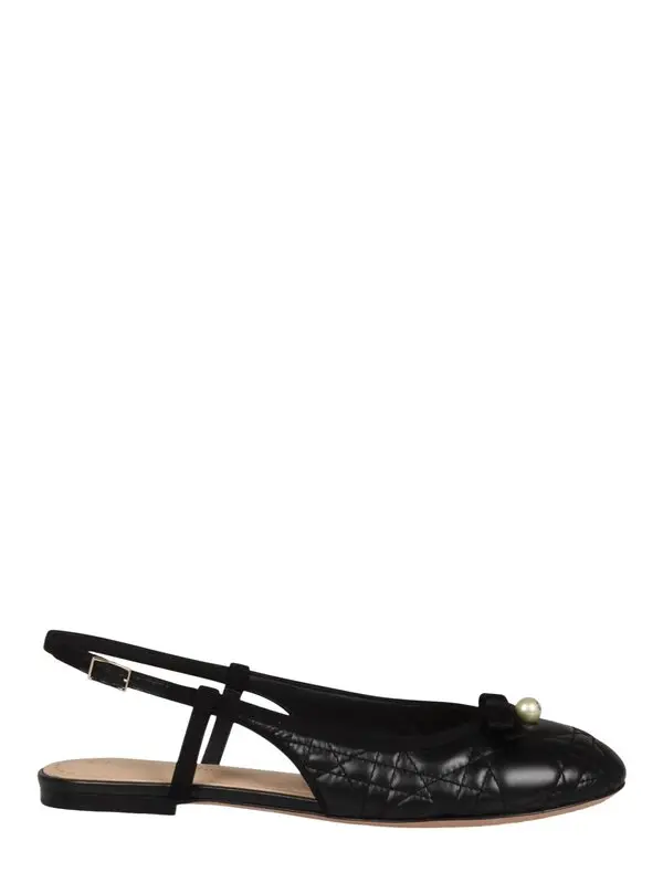 Dior Quilted Slingback Flats With Bow Detailing - Black