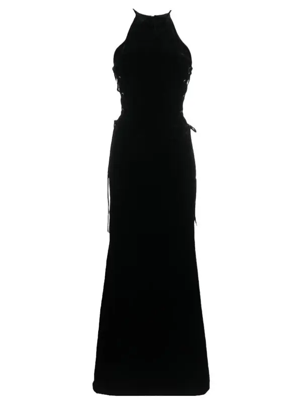 Alessandra Rich Lattice-strap Maxi Dress - Black
