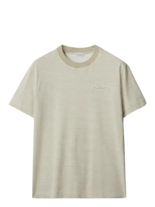 Burberry Logo Printed Striped Crewneck T-shirt - Nude