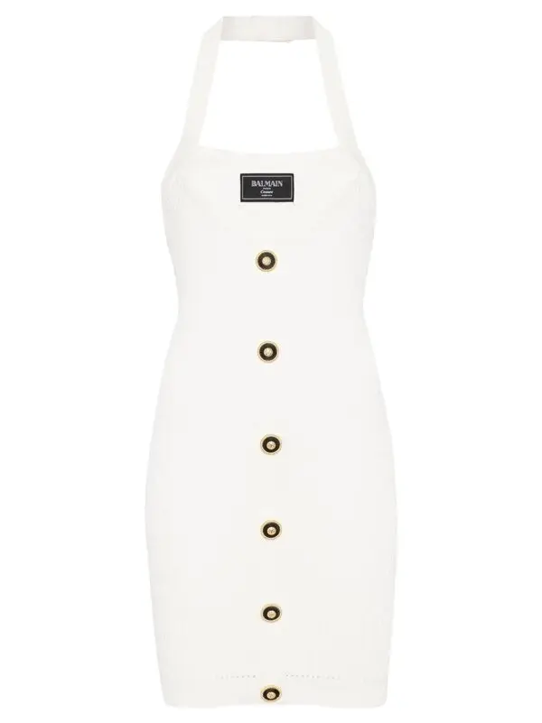 Balmain Ribbed Halterneck Mini Dress - White