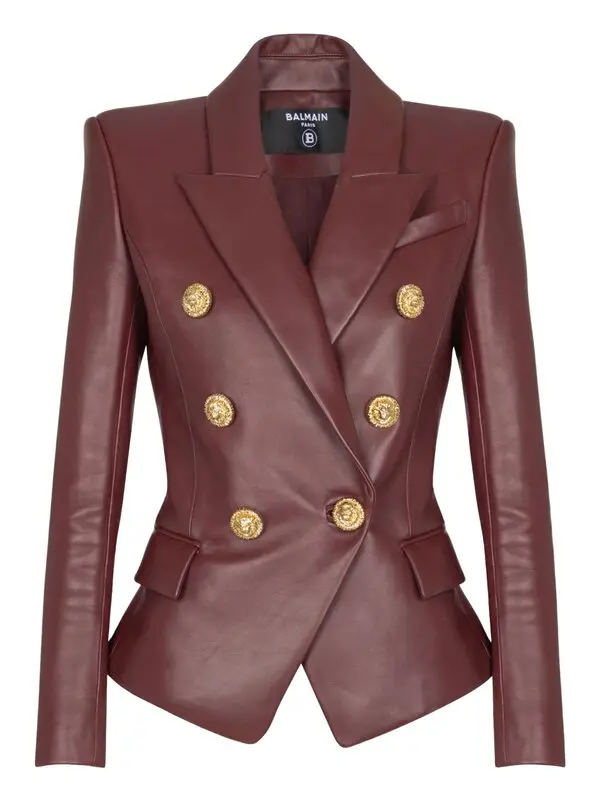 Balmain 6-button Collared Leather Jacket - Brown