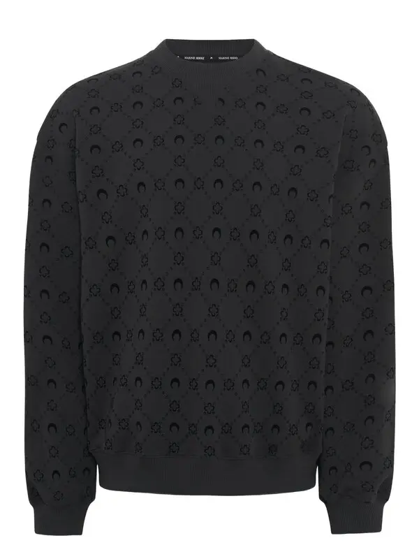 MARINE SERRE Round Neck Long Sleeve Sweater - Black