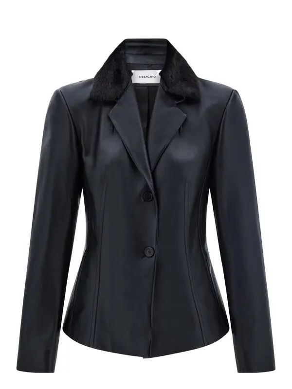 FERRAGAMO Nappa Blazer With Detachable Shearling Collar - Black