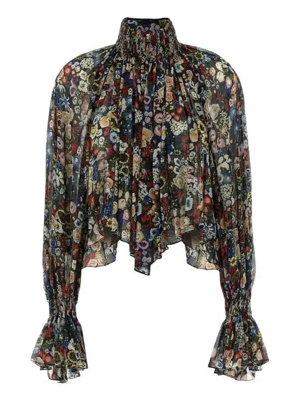 Khaite Durer Printed High Neck Top With Rolled Cuffs - Black