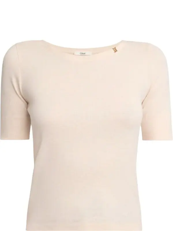 Chloé Short Sleeve Crew Neck Sweater - Beige
