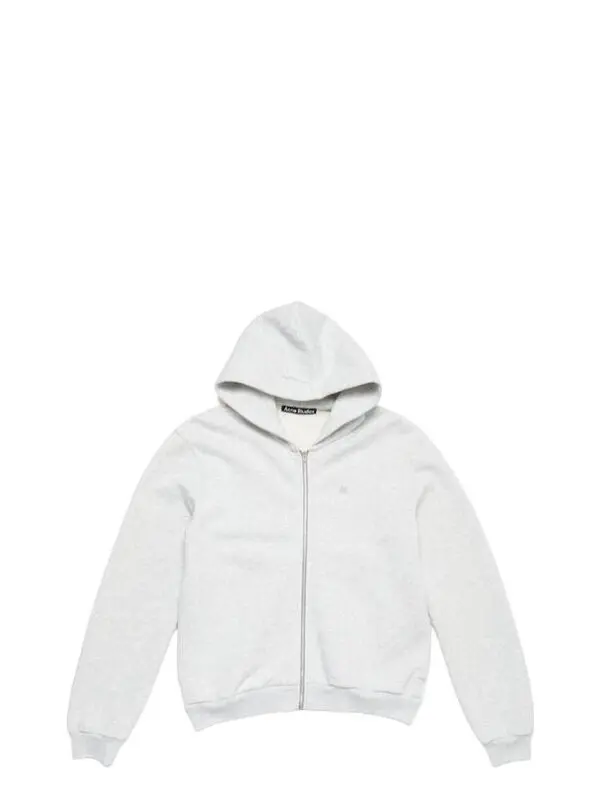Acne Studios Organic Cotton Zip-up Hoodie With Face Logo Patch - White