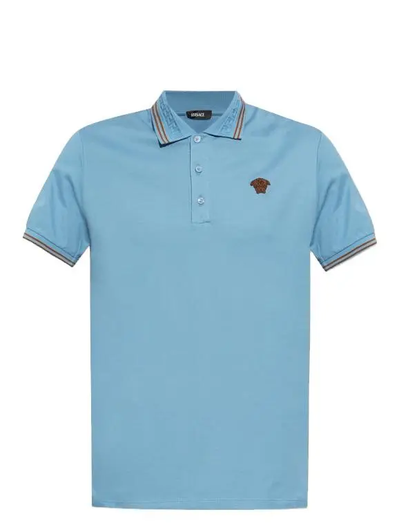 Versace Medusa-embroidered Short-sleeved Polo Shirt - Blue