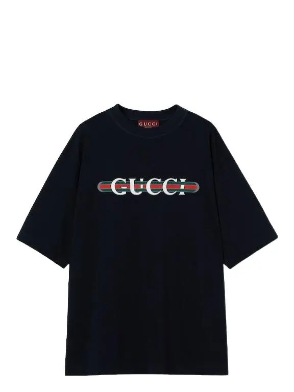 Gucci Logo Printed Jersey T-shirt - Dark Blue