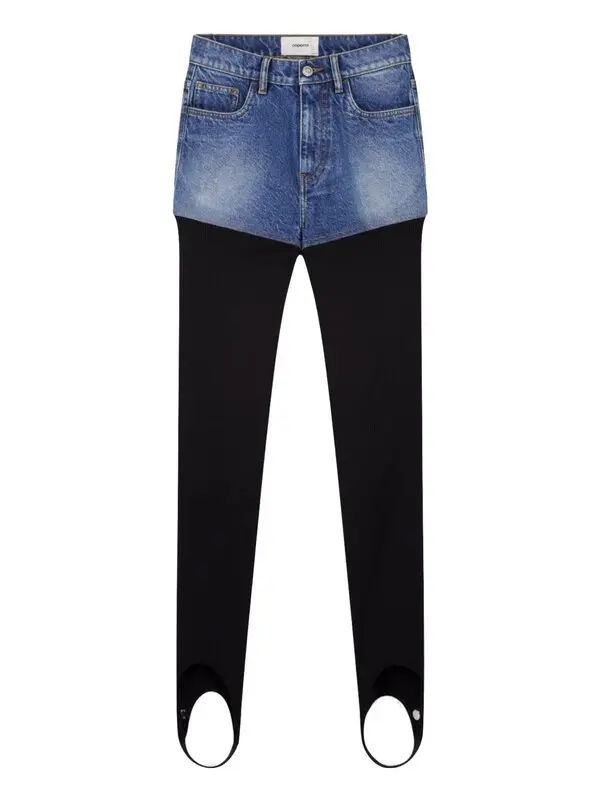Coperni Vintage-wash Denim Shorts With Ribbed Stirrup Leggings - Black