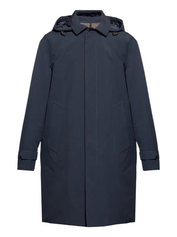 Moncler Hooded Zip-up Coat - Navy Blue