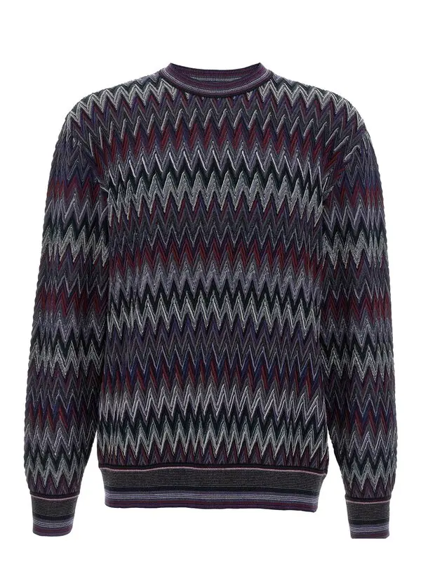 Missoni Crew Neck Sweater With 3d Jagged Pattern - Black