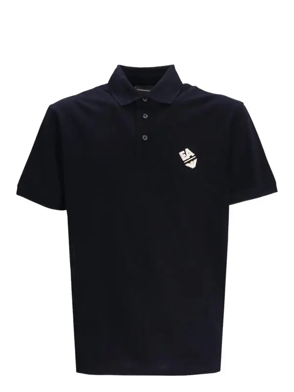 Emporio Armani Logo-appliqué Jersey Polo Shirt - Black