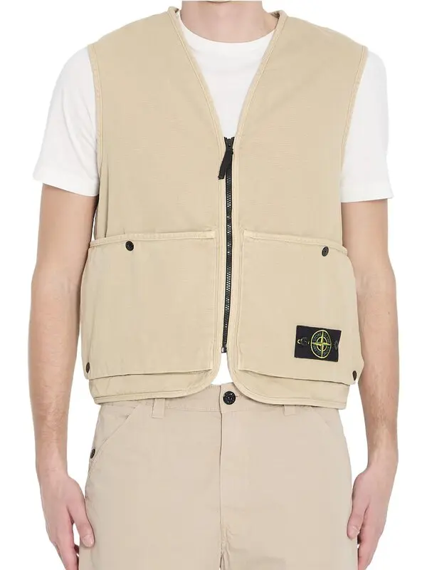 Stone Island Oversized Logo Patch Vest - Sand