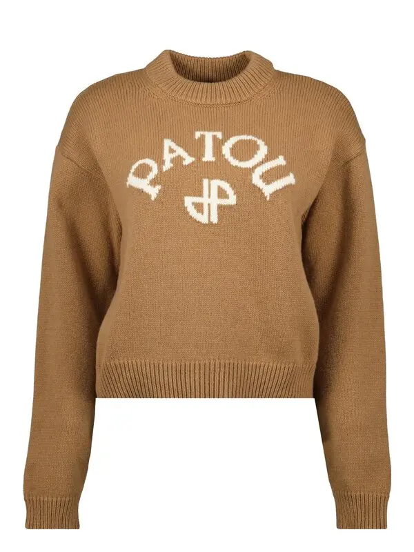 PATOU Logo Intarsia Crew Neck Sweater - Brown
