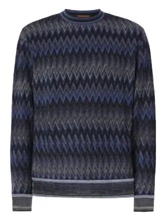 Missoni Crew Neck Sweater With 3d Zigzag Pattern - Blue Gray