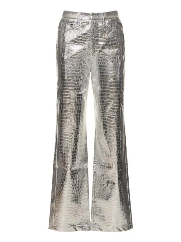 ROTATE BY BIRGER CHRISTENSEN Textured Metallic Viscose Pants - Silver