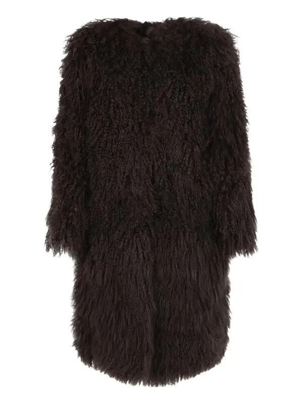 YVES SALOMON Long-sleeved Fur Coat - Brown
