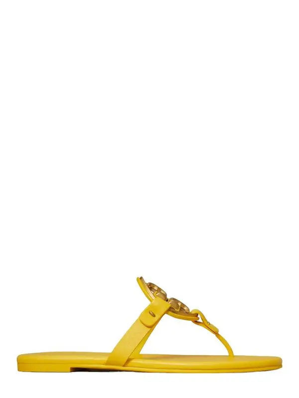 Tory Burch Open Toe Logo Flat Sandals - Yellow